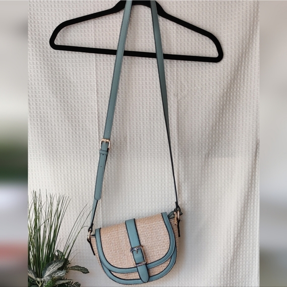Izzy & Ali | Bags | Izzy Ali Natural Rattan And Light Blue Crossbody ...